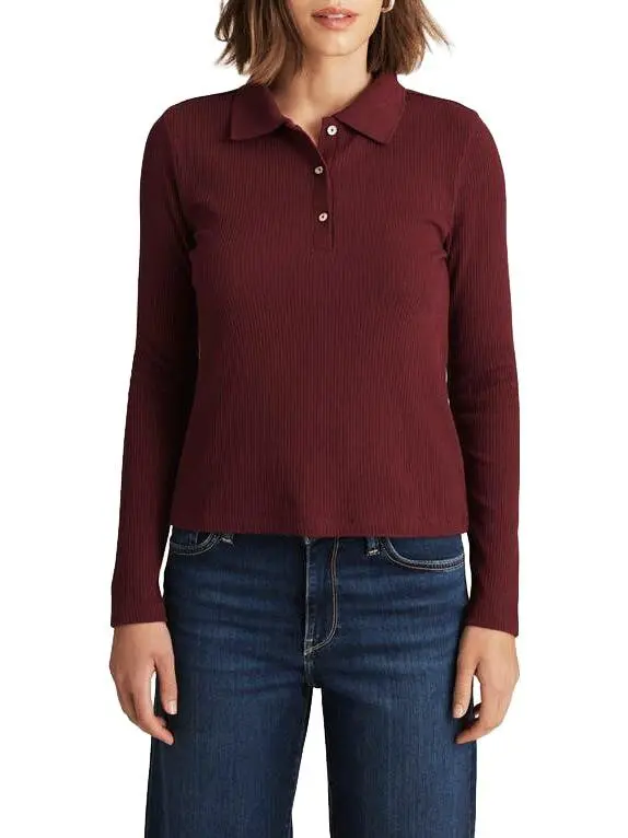 MAVI Long Sleeve Ribbed Polo - Zinfandel