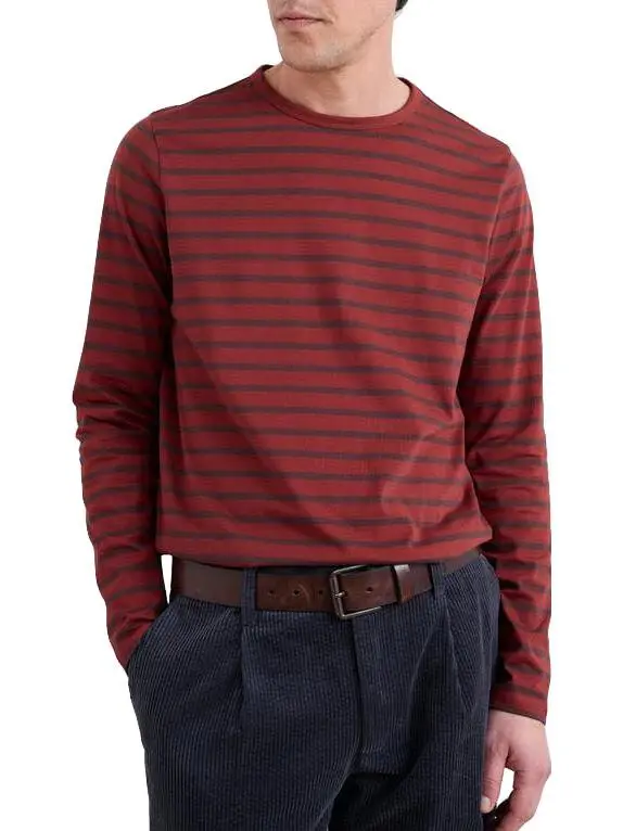 SEASALT CORNWALL Sailor Stripe Long Sleeve Organic Cotton T-shirt - Breton Seedbed Conker