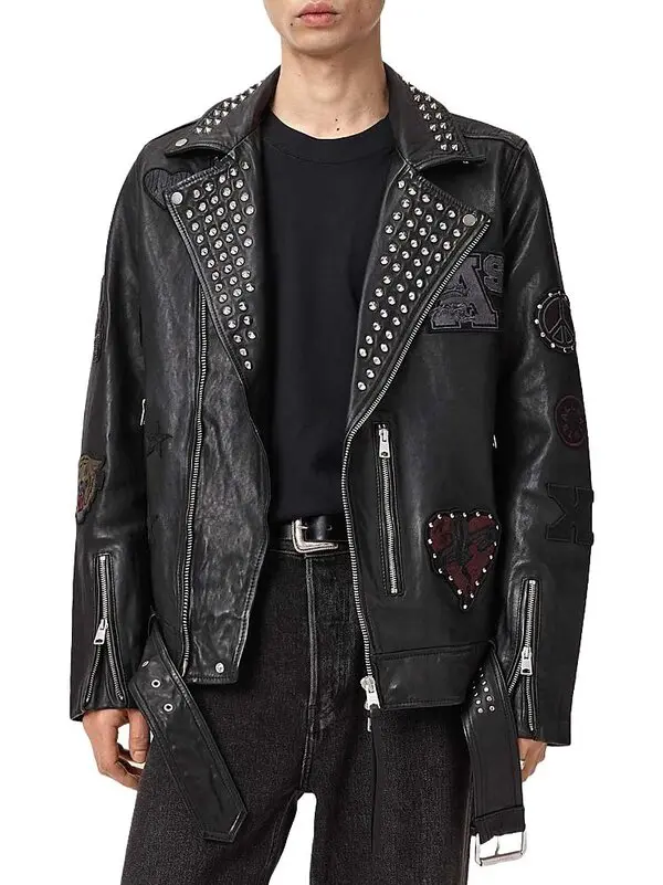 ALLSAINTS Studded Leather Biker Jacket - Black
