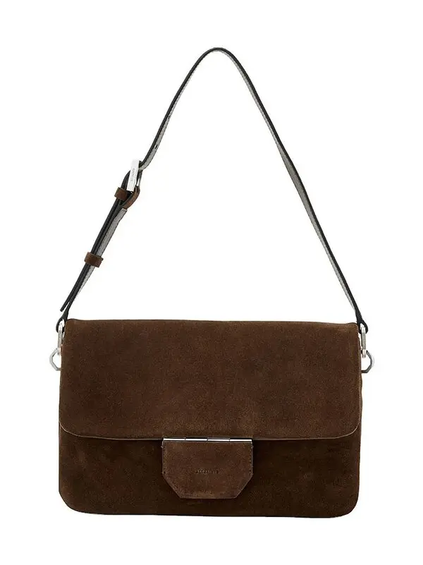 ALLSAINTS Ondine Medium Suede Shoulder Bag - Fango Brown