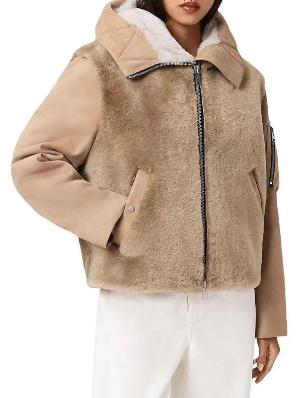ALLSAINTS Dexter Shearling Bomber Jacket - Taupe Brown