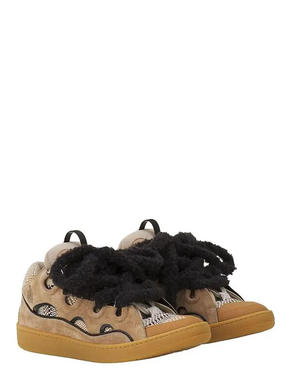 LANVIN Curb Suede Sneakers With Mesh Laces - Hemp