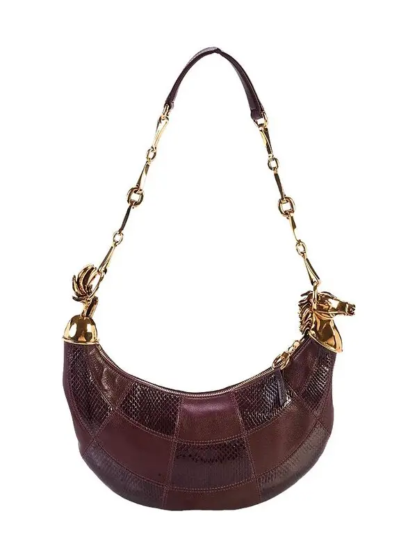 Chloé Chain Horse Checkered Leather Shoulder Bag - Perfect Plum
