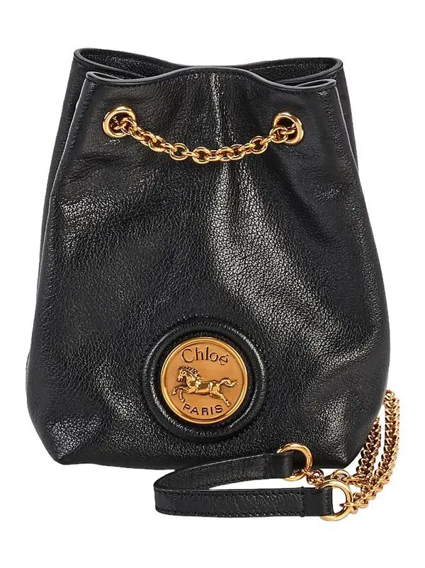 Chloé Horse Medal Mini Leather Bucket Bag - Black