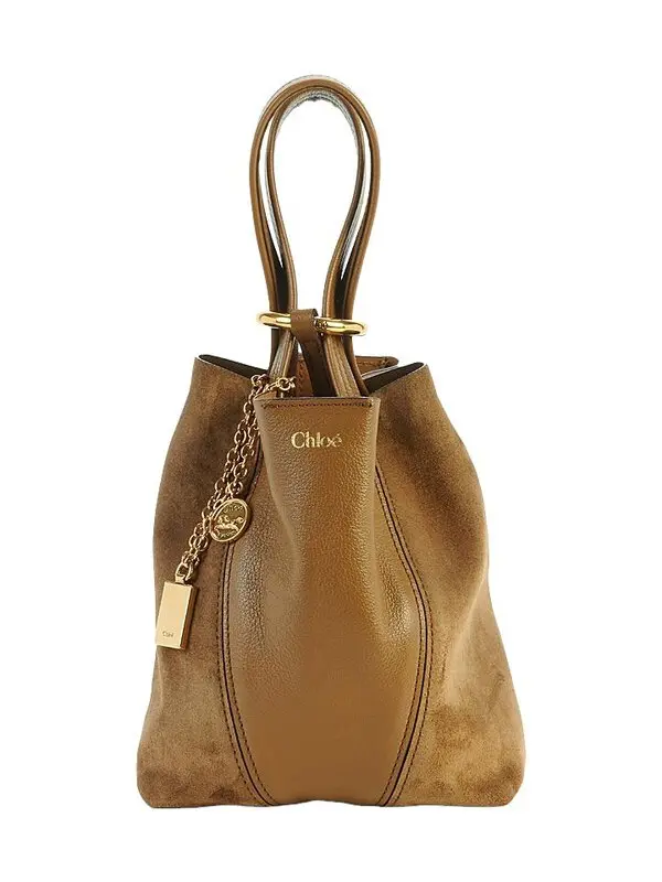 Chloé Spin Small Suede & Leather Tote - Dark Khaki Leather And Suede