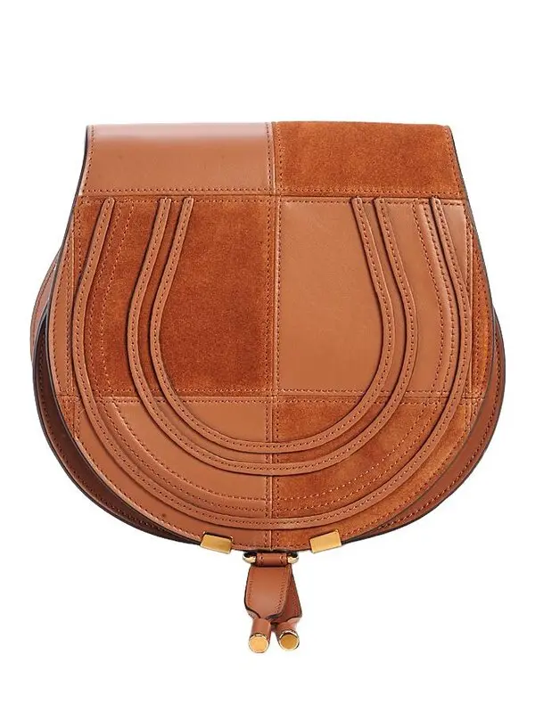 Chloé Marcie Checkered Saddle Bag - Dusty Tan