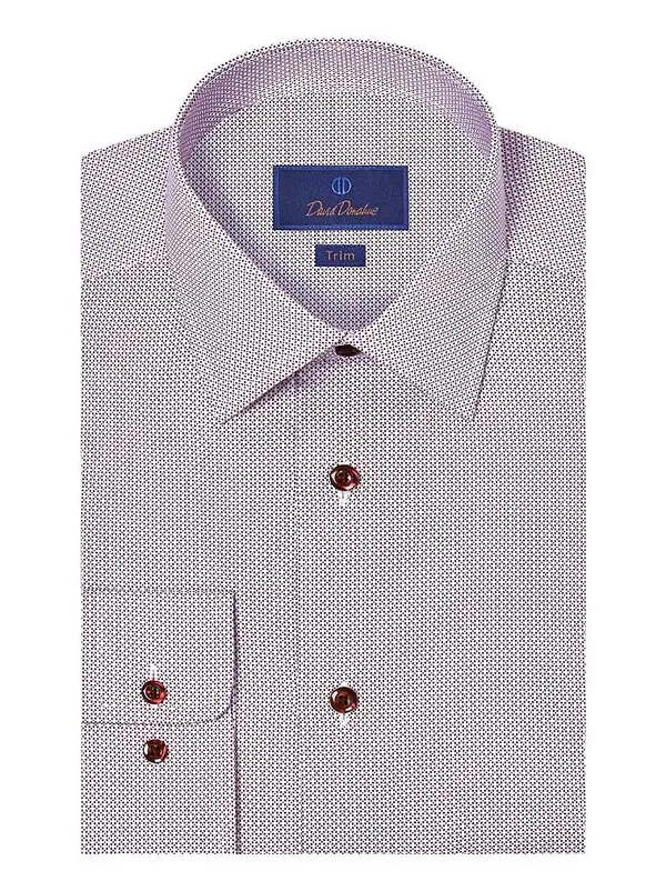 David Donahue Trim Fit Micro Geometric Print Dress Shirt - Merlot