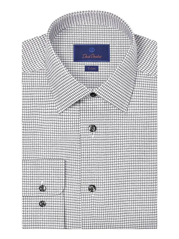 David Donahue Trim Fit Micro Twill Check Dress Shirt - Charcoal