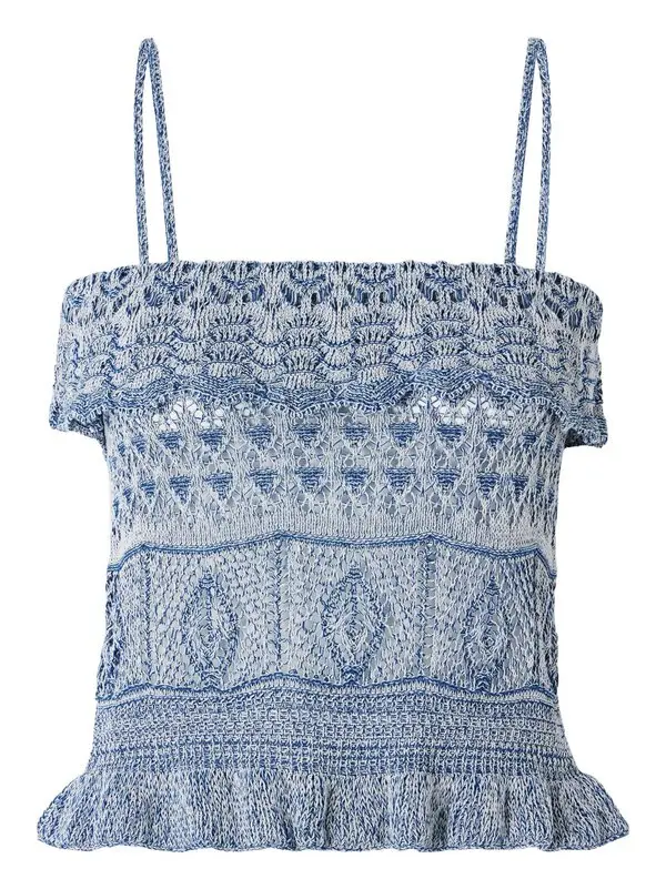 Etro Cropped Ruffled Pointelle-knit Top - Blue