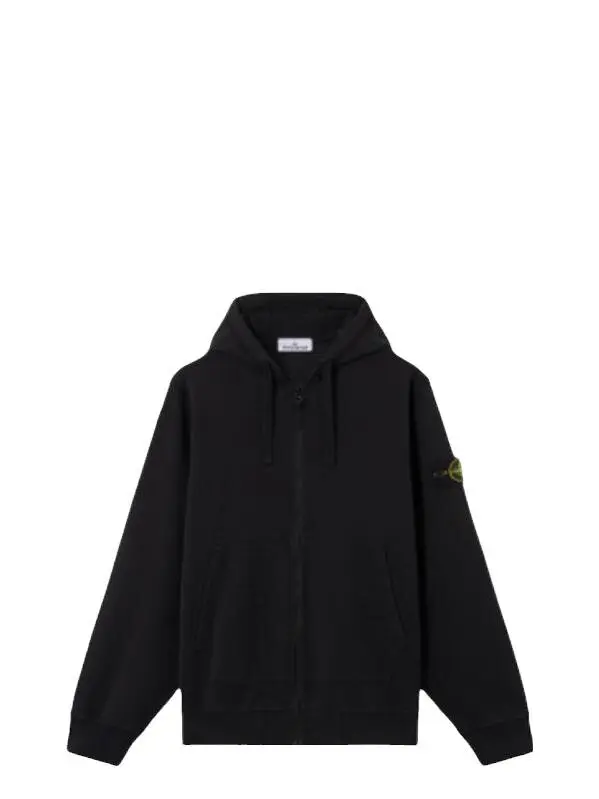 Stone Island Organic Cotton Fleece Hooded Sweatshirt - Black
