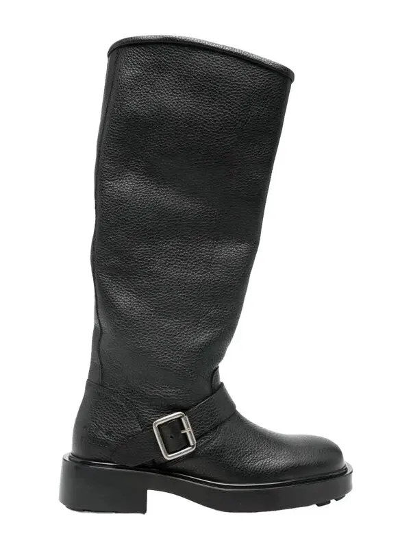 SUMMERY COPENHAGEN Buckle-strap Leather Boots - Black