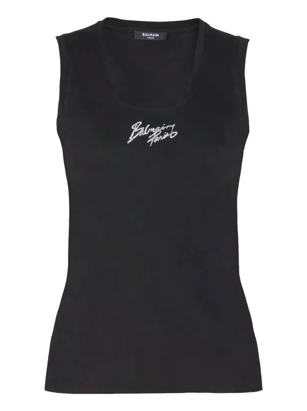 Balmain Logo Print Tank Top - Black