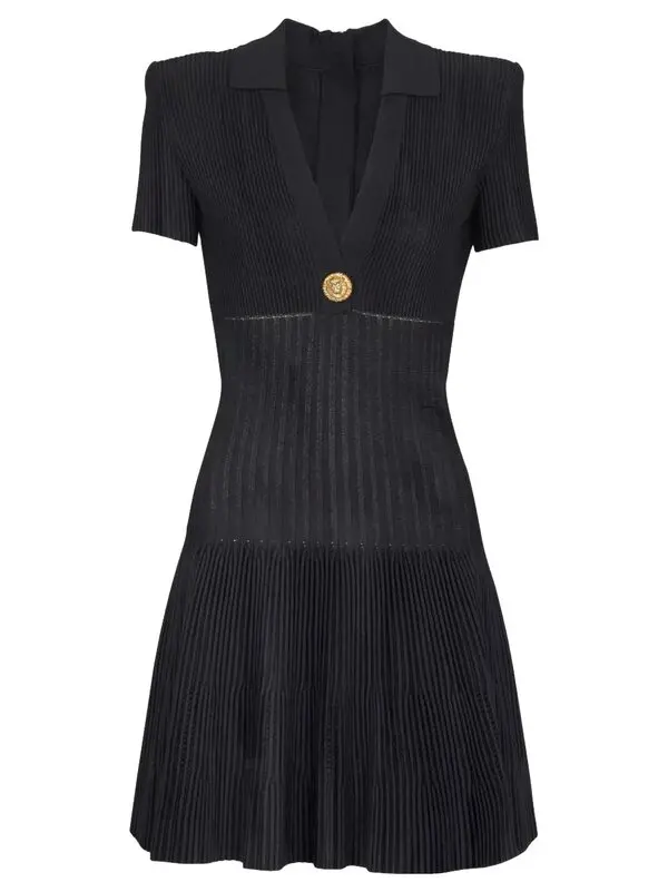 Balmain Button-embellished Knitted Mini Dress - Black