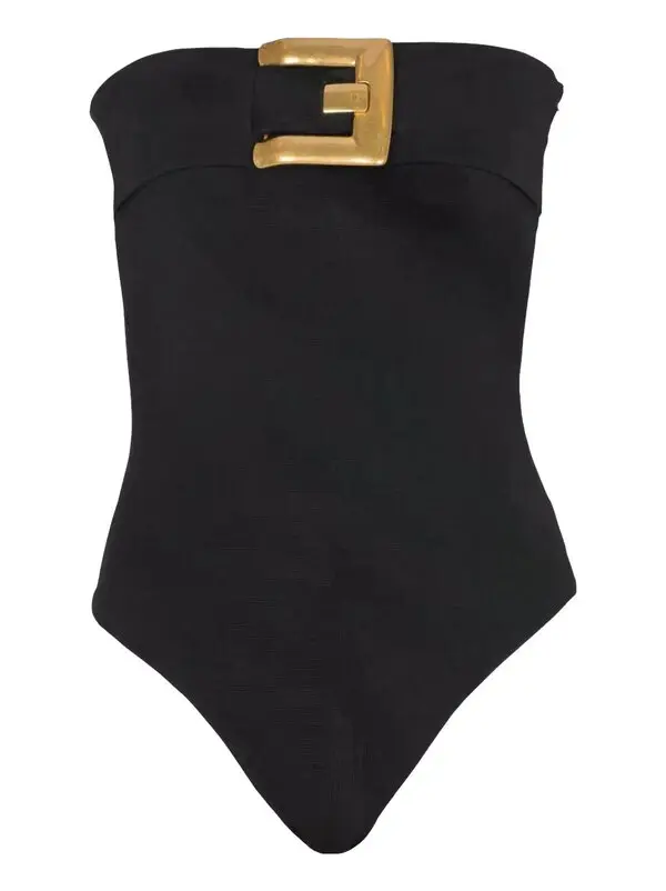 Balmain Buckle Crepe Belted Bodysuit - Black