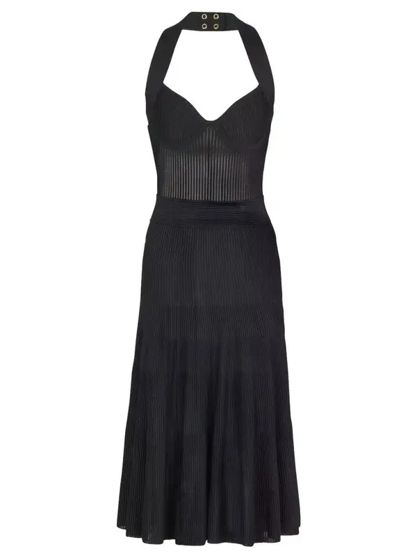 Balmain Midi Halterneck Pleated Dress - Black