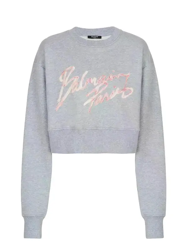 Balmain Printed Cropped Sweatshirt - Grey