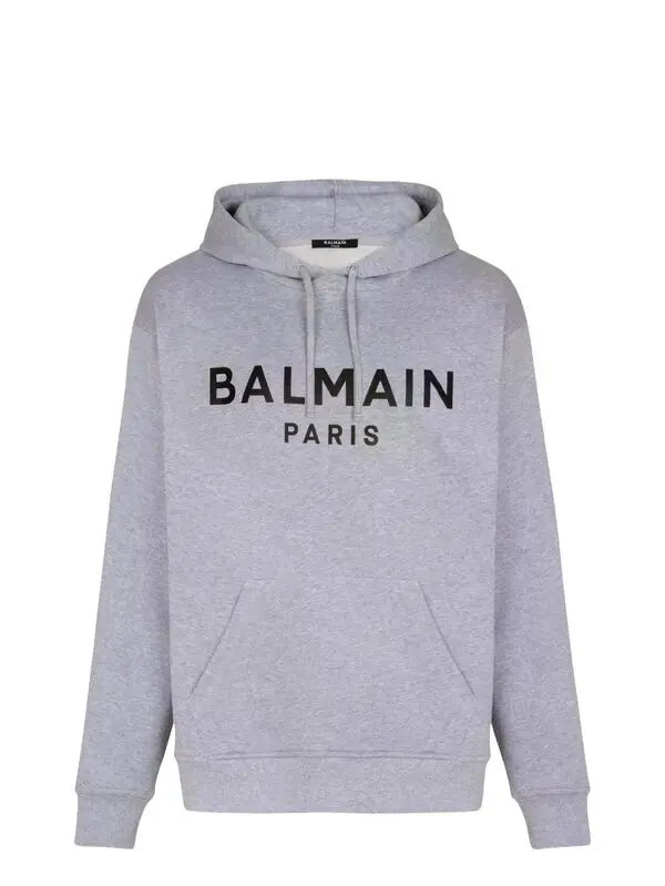 Balmain Printed Cotton Hoodie - Grey