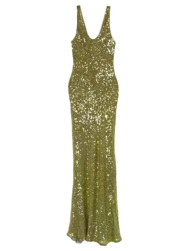 Galvan Sequin Valletta Gown Maxi Dress - Green