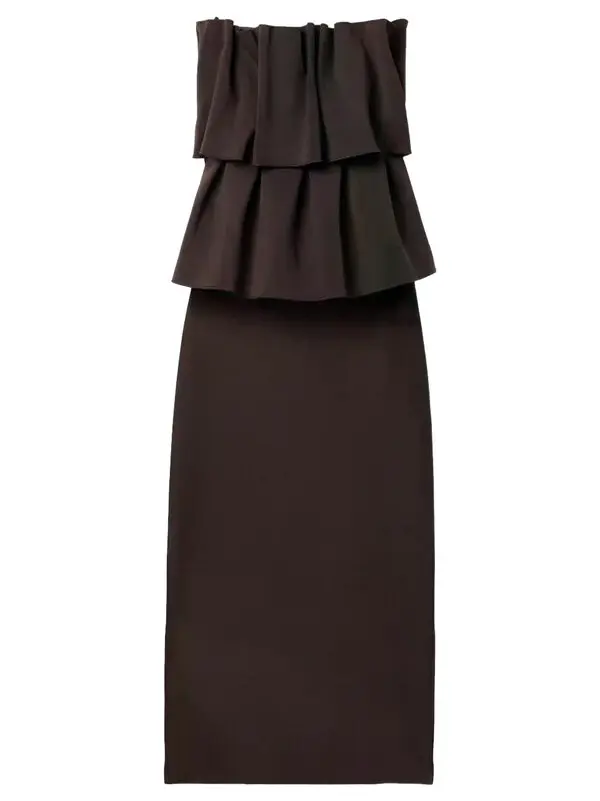 HOUSE OF DAGMAR Sculpted Strapless Midi Dress - Brown