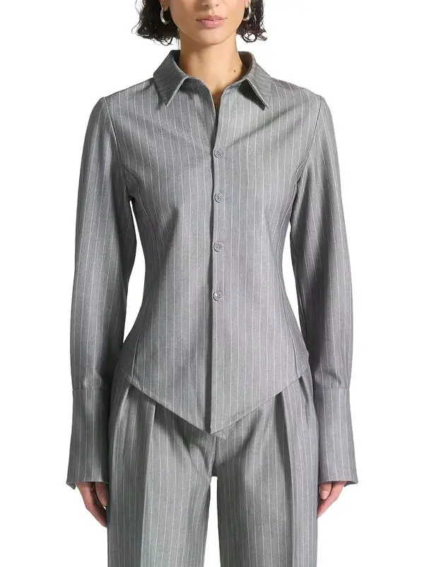 Manière De Voir Sonia Pinstripe Shirt With Angled Hem - Grey