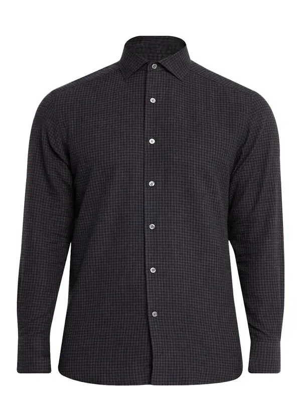 Zegna Cotton And Cashmere Check Button-down Shirt - Gray