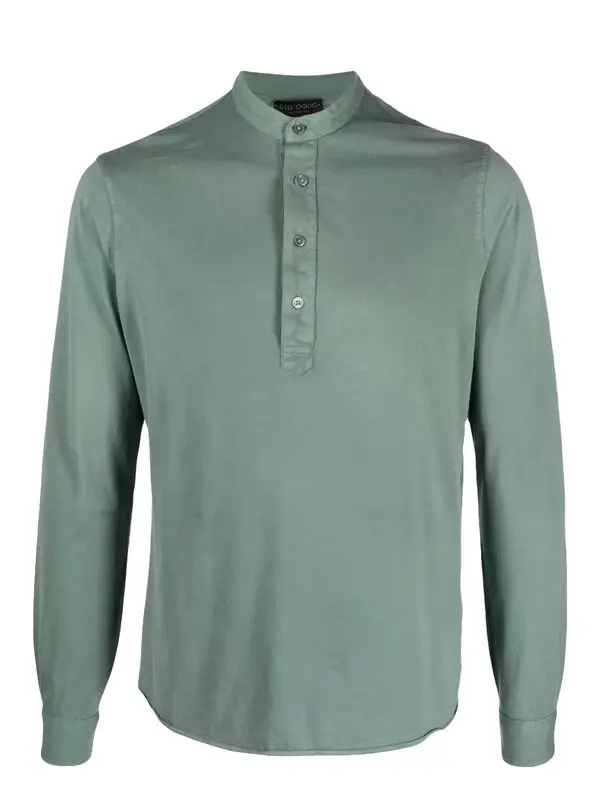 DELL'OGLIO Band-collar Cotton Polo Shirt - Green
