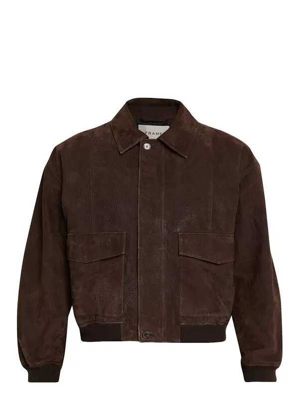 FRAME Pebbled Leather Jacket - Dark Brown