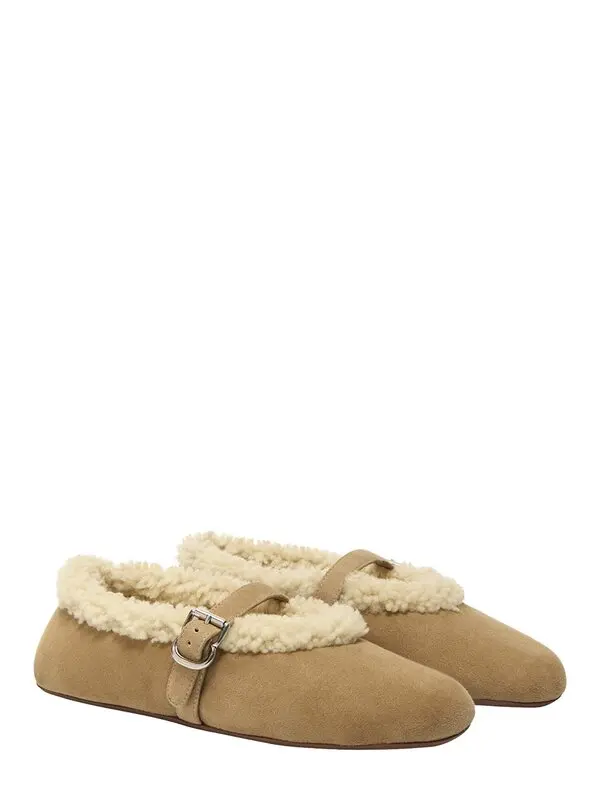 Alaïa Shearling Leather Mary Jane Flats - Camel