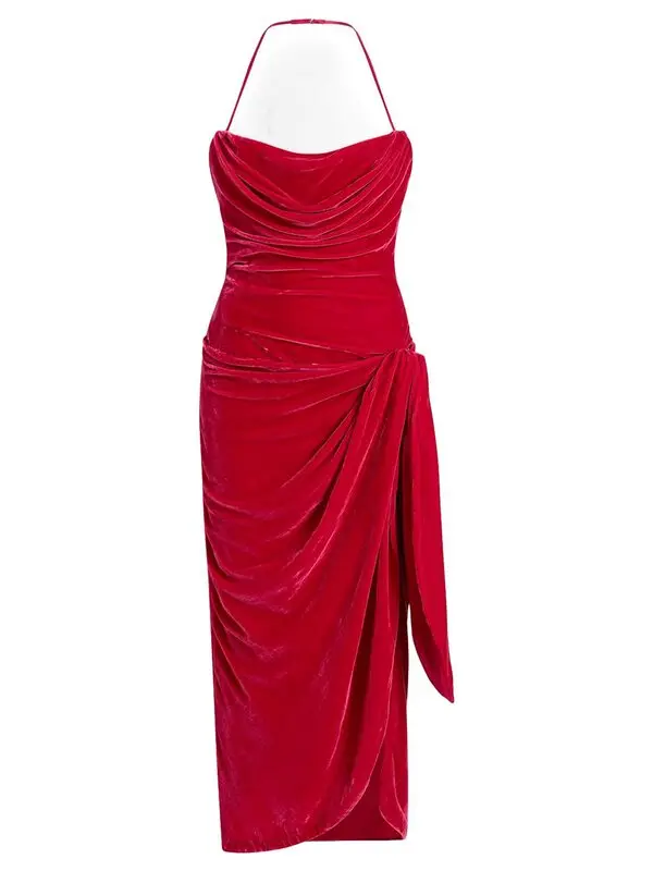Cinq À Sept Noah Draped Velvet Dress - Raspberry