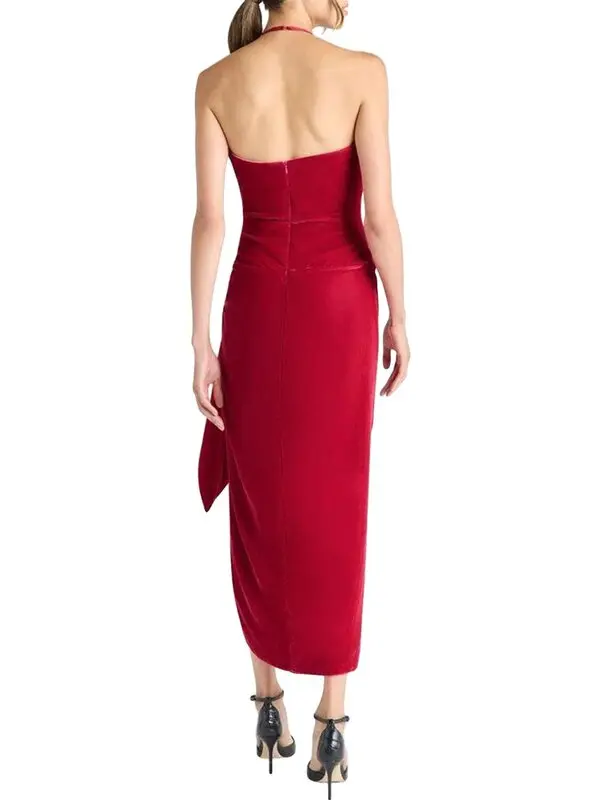 Cinq À Sept Noah Draped Velvet Midi Dress - Raspberry