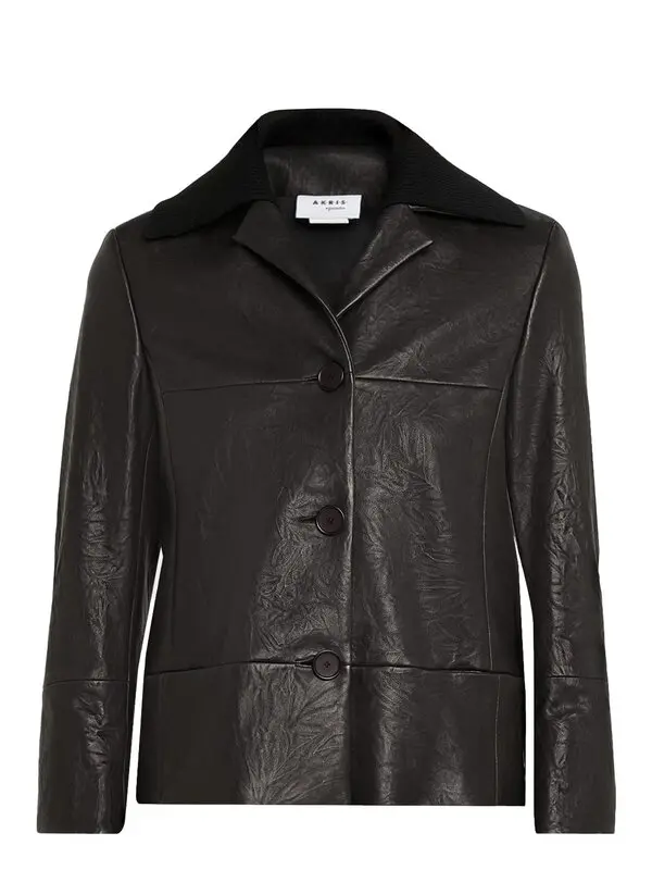 Akris Crinkled Leather Jacket With Detachable Knit Collar - Black
