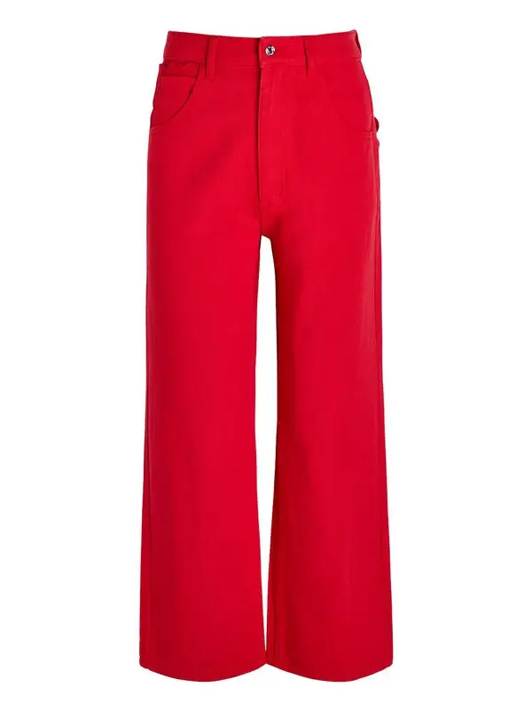 NEVER FULLY DRESSED Scallop Cropped Wide-leg Jeans - Red