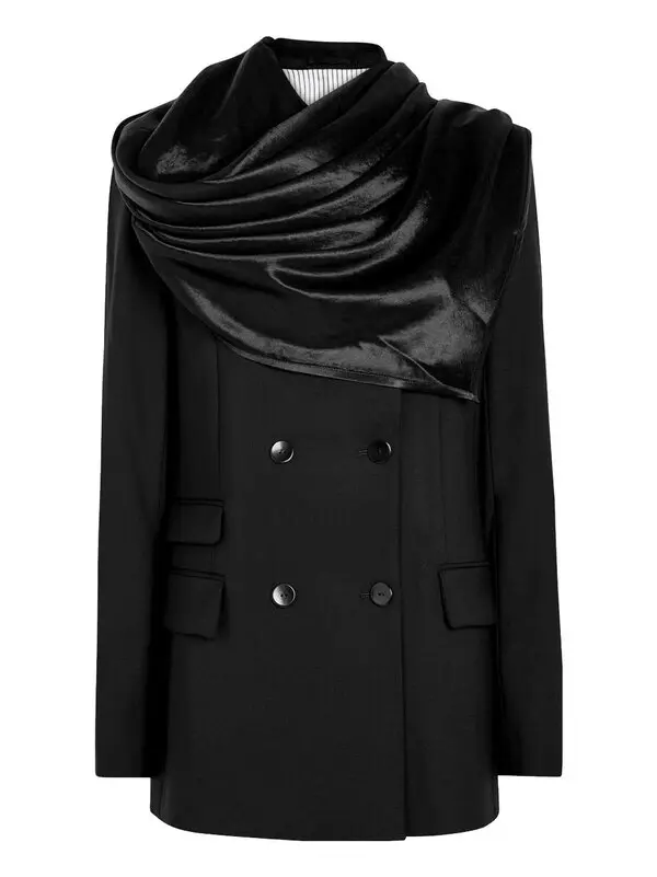 Maria Mcmanus Draped Double-breasted Wool Blazer - Black