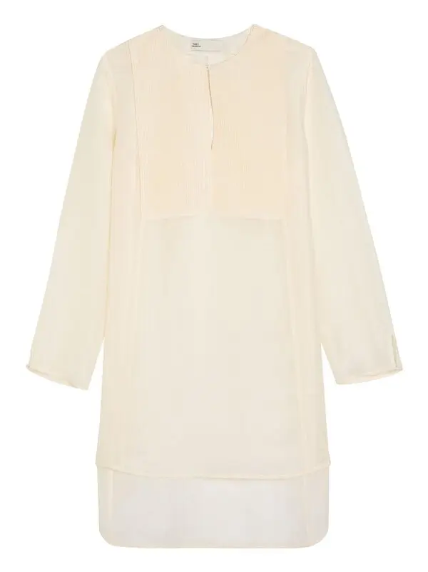 Tory Burch Pintucked Linen And Silk-blend Tunic - Ivory