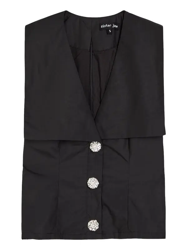 SISTER JANE Birdie Collared Poplin Vest - Black