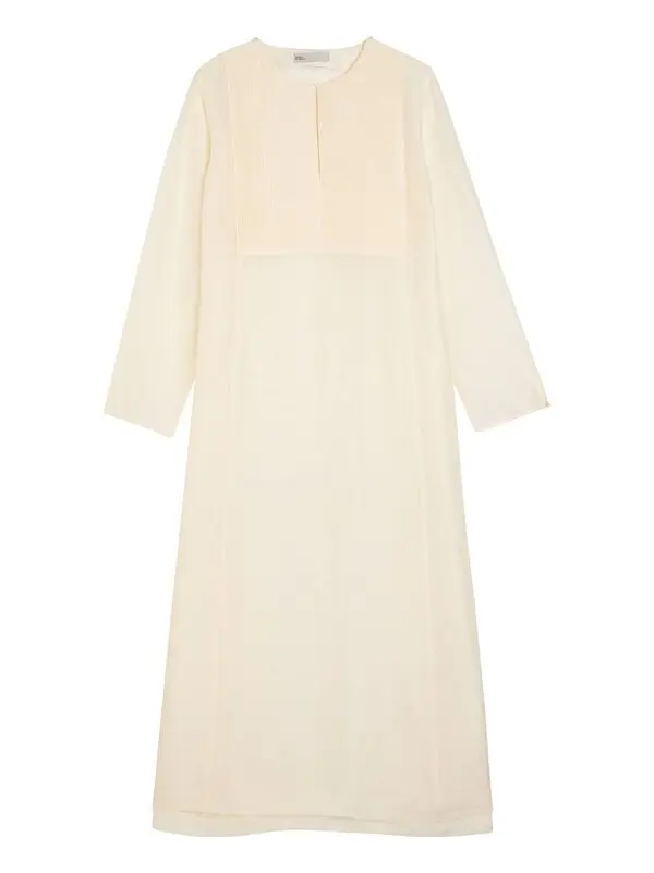 Tory Burch Pintucked Linen And Silk-blend Kaftan - Ivory