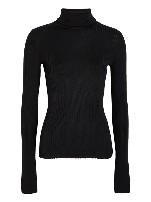 Maria Mcmanus Ribbed Merino Wool Turtleneck Top - Black