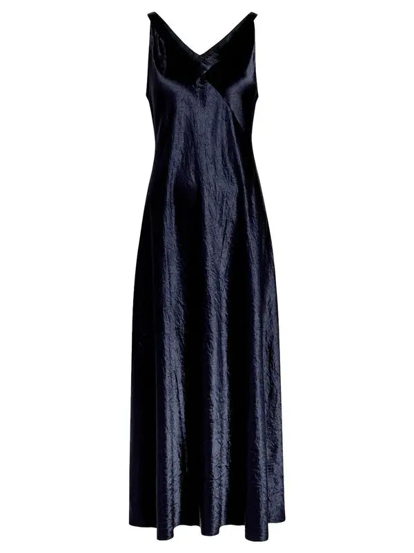 Eileen Fisher Crinkled Satin Midi Dress - Dark Blue