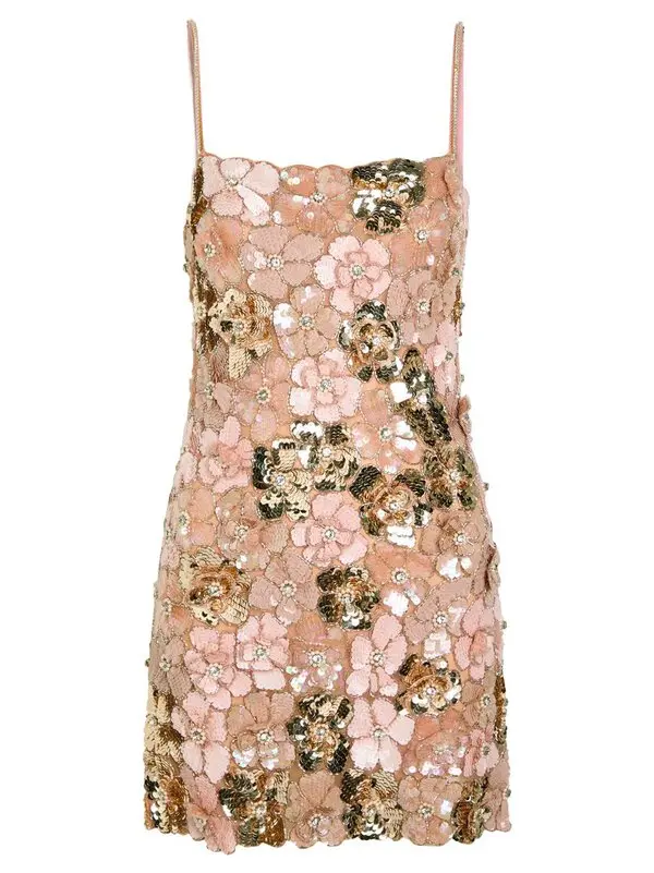 LoveShackFancy Floral Sequin-embellished Tulle Mini Dress - Rose