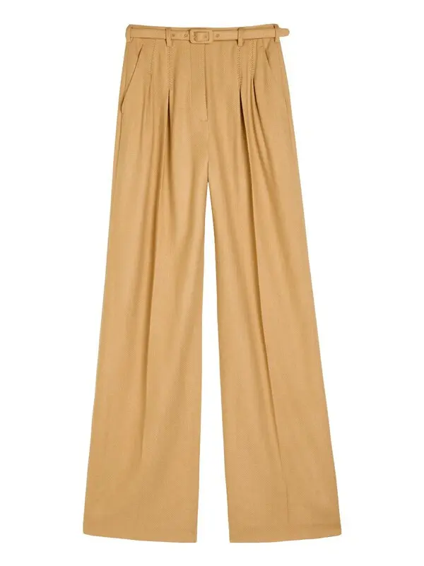 Gabriela Hearst Herringbone Cashmere And Silk-blend Trousers - Camel