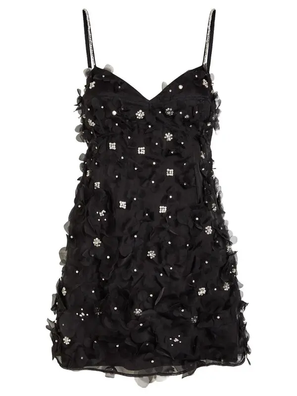 LoveShackFancy Floral-appliquéd Organza Mini Dress - Black