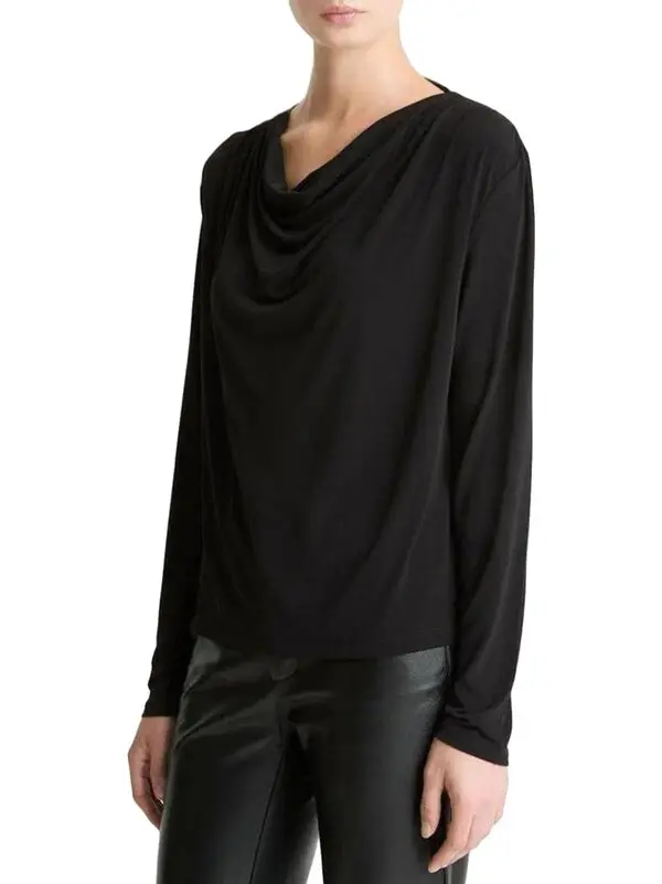 Vince Matte Jersey Cowl-neck Blouse - Black