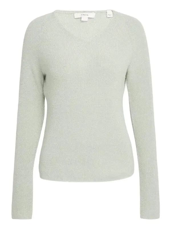 Vince Metallic Ribbed V-neck Sweater - Lt Aloe St