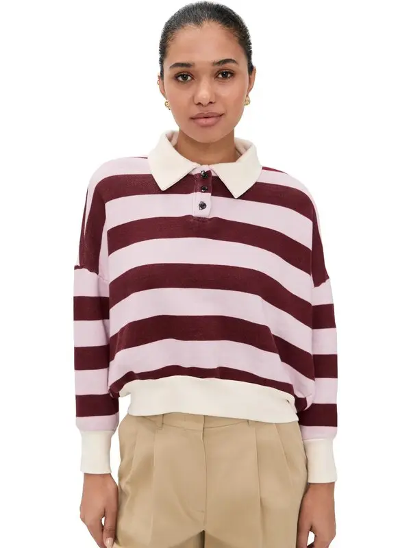 ASKK NY Polo Sweatshirt - Black Cherry Pink Stripe