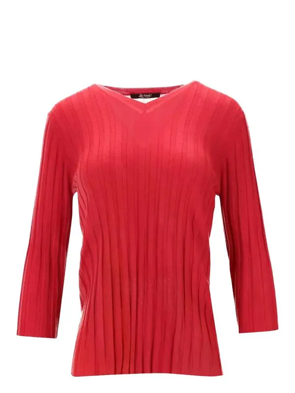 LA ROSE V-neck Ribbed Top - Red