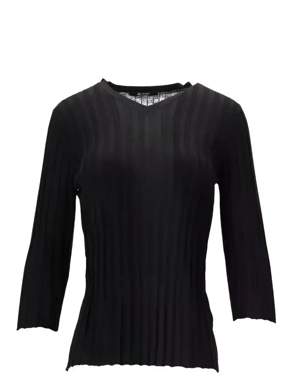 LA ROSE V-neck Ribbed Knit Sweater - Black