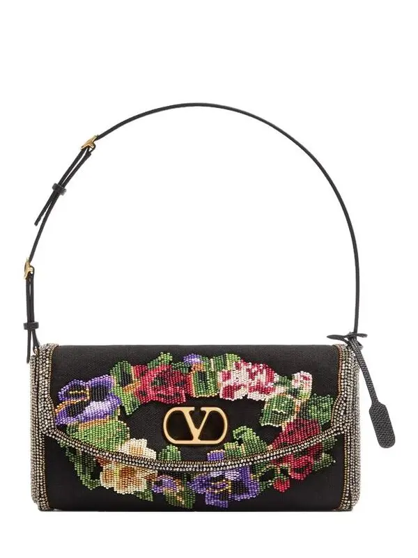 Valentino Garavani Devain Small Embroidered Shoulder Bag - Black/multicolour