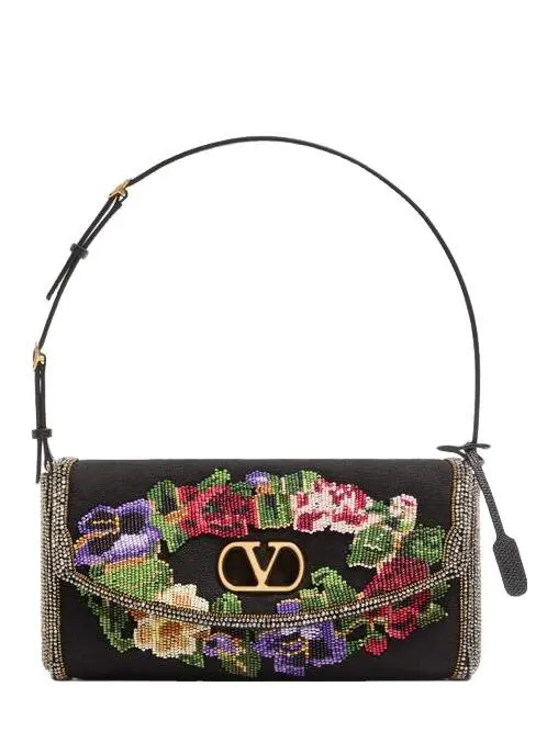 Valentino Garavani Devain Small Embroidered Shoulder Bag - Black/multicolour