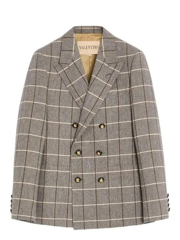 Valentino Garavani Double-breasted Wool Jacket With Check Pattern - Grey