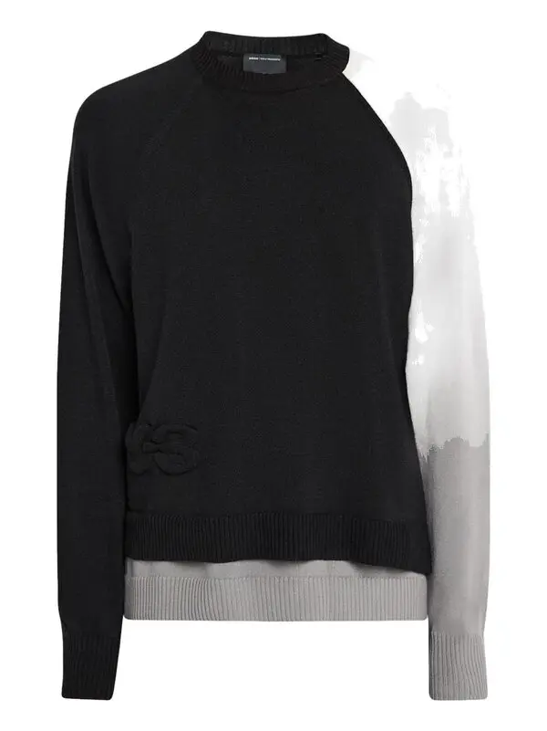 Y3 Two-tone Knit Crewneck Sweater With Embossed Logo - Black